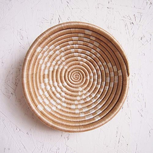 Small African Basket- Tabora/Rwanda Basket/Woven Bowl/Sisal & Sweetgrass Basket/Tan, White