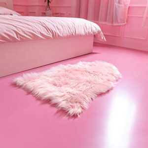 Super Soft Pink Faux Fur Area Rugs, Fuzzy Fluffy Sheepskin Chair Seat Cover, Shaggy Furry Floor Mat, Carpet for Nursery Rugs Living Room Bedroom Bedside, 2 x 3 Feet