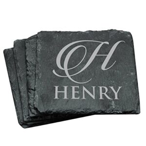 Custom Engraved Slate Stone Drink Coasters Set of 4 - Monogrammed and Personalized (Square)