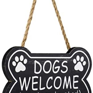 SANY DAYO HOME Dogs Welcome People Tolerated 10 x 6 inches Funny Wood Signs Bone Shape Dog Rules Decorative Plaque with Hanging Rope for Wall, Front Door Decor