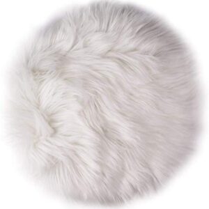 12 Inches Mini Round Faux Fur Sheepskin Rugs, Fluffy Living Room Carpet Mini Small Size Fit for Photographing Background of Jewellery（White）