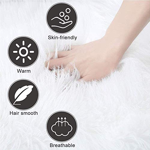 12 Inches Mini Round Faux Fur Sheepskin Rugs, Fluffy Living Room Carpet Mini Small Size Fit for Photographing Background of Jewellery（White）