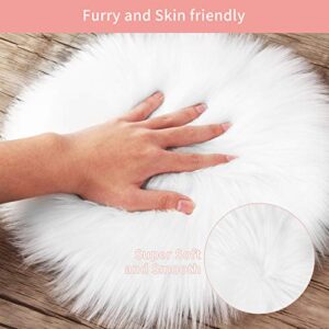 12 Inches Mini Round Faux Fur Sheepskin Rugs, Fluffy Living Room Carpet Mini Small Size Fit for Photographing Background of Jewellery（White）