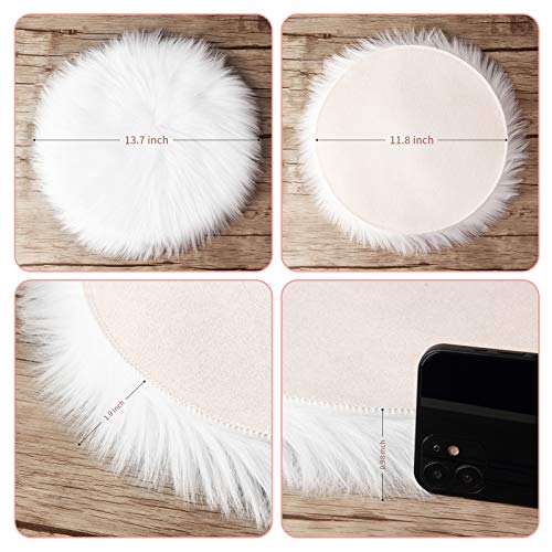 12 Inches Mini Round Faux Fur Sheepskin Rugs, Fluffy Living Room Carpet Mini Small Size Fit for Photographing Background of Jewellery（White）