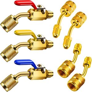 7 pieces air conditioning refrigerant angled compact ball valve 1/4 inch for r410a r134a r12 r22 hvac and r410a adapter 5/16 inch female to 1/4 inch male flare for mini split system