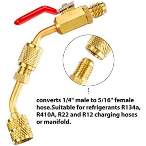 7 Pieces Air Conditioning Refrigerant Angled Compact Ball Valve 1/4 Inch for R410A R134A R12 R22 HVAC and R410A Adapter 5/16 Inch Female to 1/4 Inch Male Flare for Mini Split System