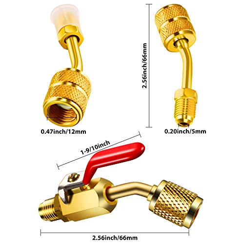 7 Pieces Air Conditioning Refrigerant Angled Compact Ball Valve 1/4 Inch for R410A R134A R12 R22 HVAC and R410A Adapter 5/16 Inch Female to 1/4 Inch Male Flare for Mini Split System