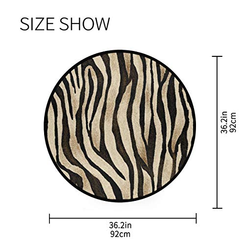 ALAZA Vintage Zebra Print Animal Non-Slip Round Area Rug for Bedroom Living Room Study Playing Floor Mat Carpet, 3' Diameter