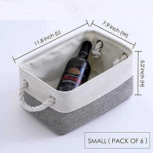 Sacyic Baskets Storage Bins 12x8x5 inch [6-Pack] Fabric Storage Baskets Cloth Baskets Empty Gift Baskets with Rope Handles Decorative Baskets for Organizing