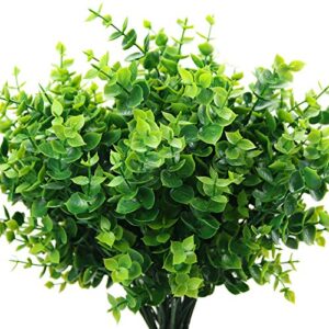 eladeco artificial boxwood (pack of 7),artificial farmhouse greenery boxwood stems fake plants and greenery springs for farmhouse,home,garden,office,patio,wedding and indoor outdoor decoration