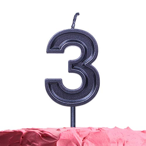 GET FRESH Number 3 Birthday Candle – Black Number Three Candle on Stick – Elegant Black Number Candles for Birthday Wedding Anniversary – Baby’s 3rd Birthday Candle Cake Topper – Black 3 Candle