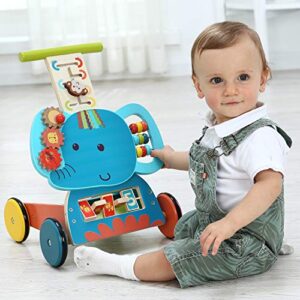 labebe – baby pushing walker toy for 1-3 years old girl/boy, toddler learning walker 4 wheels wooden walker, infant activity walker wagon toy, kids walker toy for walking – blue elephant