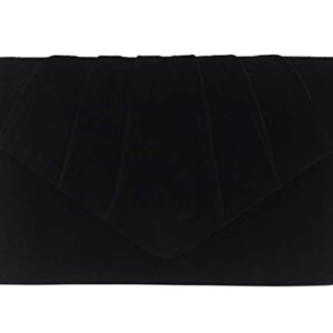 ZIUMUDY Elegant Velvet Envelope Pleated Clutch Bags Wedding Evening Shoulder Chain Handbags (Black)