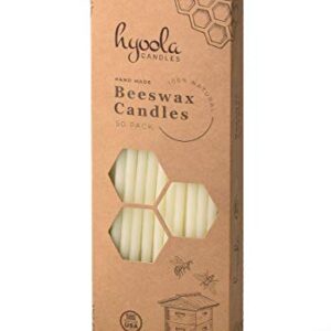 Hyoola Beeswax Birthday Candles - 50 Pack - Natural Dripless Decorative Candles with Long Lasting Burn - Elegant Taper Design, Soothing Scent - 6" Tall - Handmade in The USA