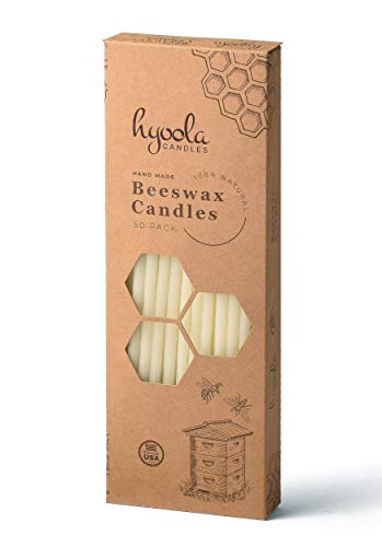 Hyoola Beeswax Birthday Candles - 50 Pack - Natural Dripless Decorative Candles with Long Lasting Burn - Elegant Taper Design, Soothing Scent - 6" Tall - Handmade in The USA