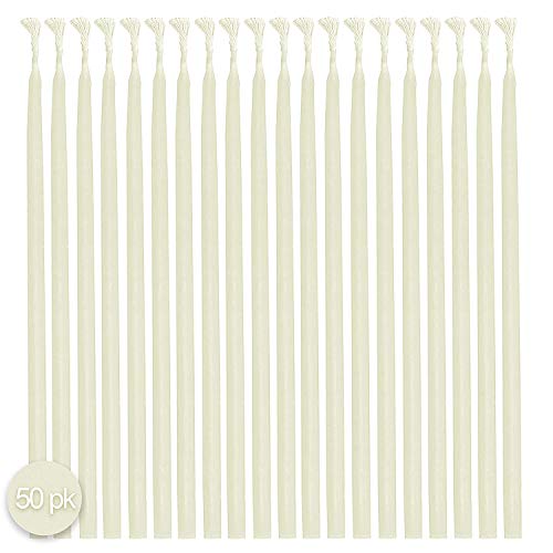 Hyoola Beeswax Birthday Candles - 50 Pack - Natural Dripless Decorative Candles with Long Lasting Burn - Elegant Taper Design, Soothing Scent - 6" Tall - Handmade in The USA