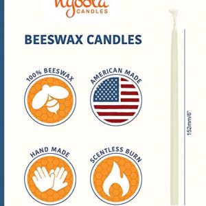 Hyoola Beeswax Birthday Candles - 50 Pack - Natural Dripless Decorative Candles with Long Lasting Burn - Elegant Taper Design, Soothing Scent - 6" Tall - Handmade in The USA