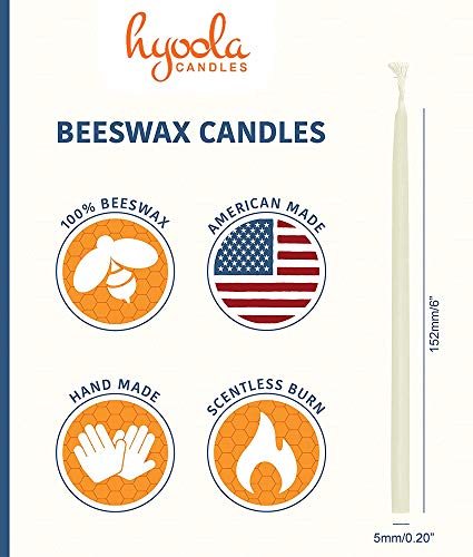 Hyoola Beeswax Birthday Candles - 50 Pack - Natural Dripless Decorative Candles with Long Lasting Burn - Elegant Taper Design, Soothing Scent - 6" Tall - Handmade in The USA