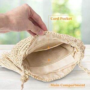 Straw Shoulder Bag, Kadell Women Handmade Summer Beach Crossbody Bag, for Travel Outing Dating Outgoing, for Girls Ladies Women, comes with tassels, Beige