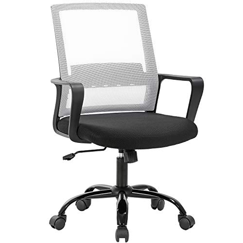 Home Office Chair Ergonomic Desk Chair Swivel Rolling Computer Chair Executive Lumbar Support Task Mesh Chair Adjustable Stool for Women Men (White)