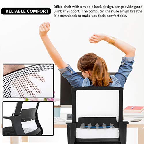 Home Office Chair Ergonomic Desk Chair Swivel Rolling Computer Chair Executive Lumbar Support Task Mesh Chair Adjustable Stool for Women Men (White)