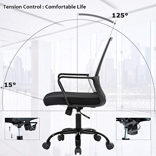 Home Office Chair Ergonomic Desk Chair Swivel Rolling Computer Chair Executive Lumbar Support Task Mesh Chair Adjustable Stool for Women Men (White)