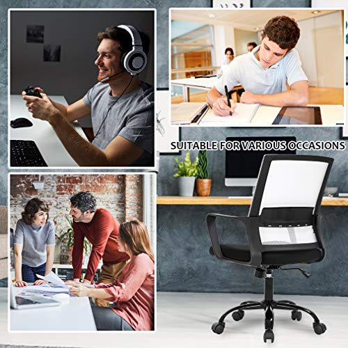 Home Office Chair Ergonomic Desk Chair Swivel Rolling Computer Chair Executive Lumbar Support Task Mesh Chair Adjustable Stool for Women Men (White)