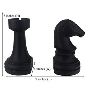 Decorative Bookends Chess Bookends, Black Book Ends Heavy Book Supports, Unique Bookends Decor for Office Home Desk Bookrack, 7"(L) x4(W) x7(H), 1Pair/2Piece