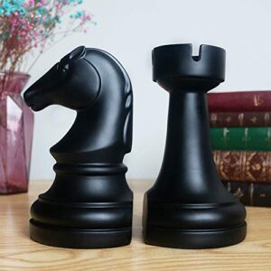 Decorative Bookends Chess Bookends, Black Book Ends Heavy Book Supports, Unique Bookends Decor for Office Home Desk Bookrack, 7"(L) x4(W) x7(H), 1Pair/2Piece