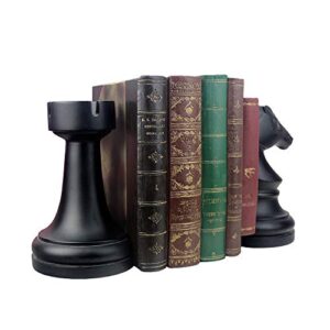 Decorative Bookends Chess Bookends, Black Book Ends Heavy Book Supports, Unique Bookends Decor for Office Home Desk Bookrack, 7"(L) x4(W) x7(H), 1Pair/2Piece