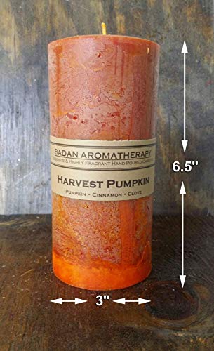 Harvest Pumpkin Spice Cinnamon Clove Scented Pillar Candle Set (3 Piece Set, Rustic, Dark Orange)