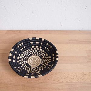 Small African Basket- Mukingi/Rwanda Basket/Woven Bowl/Sisal & Sweetgrass Basket/Black, Tan