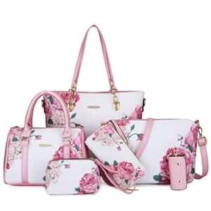 2e-youth purses and handbags for women satchel shoulder bag top handle tote bag hobo purses set(1c-pink&white)