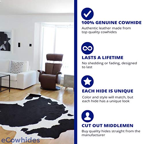 eCowhides Hereford Brazilian Cowhide Area Rug, Cowskin Leather Hide for Home Living Room (Large) 6 x 6 ft