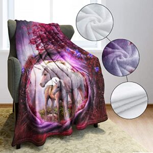 Blankets Fleece Blanket Throw for Sofa Bed Unicorn Horse Magical Animal Rose Red Tree (50" x 80")