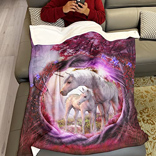 Blankets Fleece Blanket Throw for Sofa Bed Unicorn Horse Magical Animal Rose Red Tree (50" x 80")