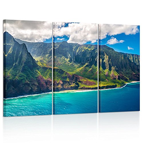 Kreative Arts - Large Nature Art Poster Print on Canvas View on Napali Coast on Kauai island on Hawaii Landscape Pictures for Office Walls 16x32inchx3pcs