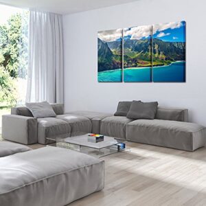 Kreative Arts - Large Nature Art Poster Print on Canvas View on Napali Coast on Kauai island on Hawaii Landscape Pictures for Office Walls 16x32inchx3pcs