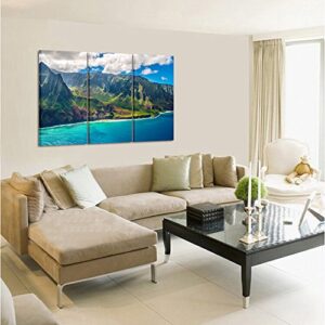 Kreative Arts - Large Nature Art Poster Print on Canvas View on Napali Coast on Kauai island on Hawaii Landscape Pictures for Office Walls 16x32inchx3pcs