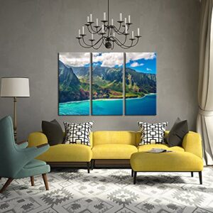 Kreative Arts - Large Nature Art Poster Print on Canvas View on Napali Coast on Kauai island on Hawaii Landscape Pictures for Office Walls 16x32inchx3pcs