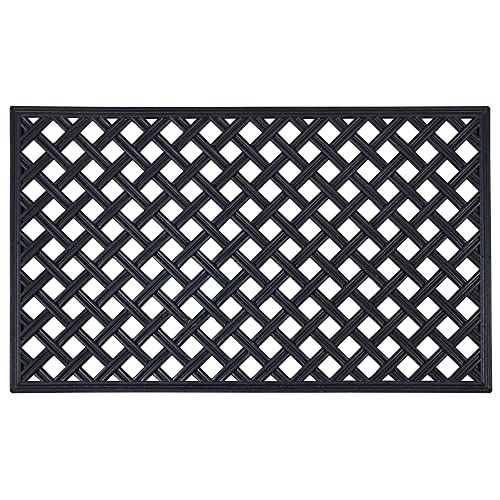 Wrought Iron Rubber Door Mat, Lattice - 18 Inch Width, 30 Inch Length - Durable, Easy to Clean & Decorative Outdoor Welcome Mats - Heavy Duty for All Weather - Doormat Traps Dirt, Debris, & Mud