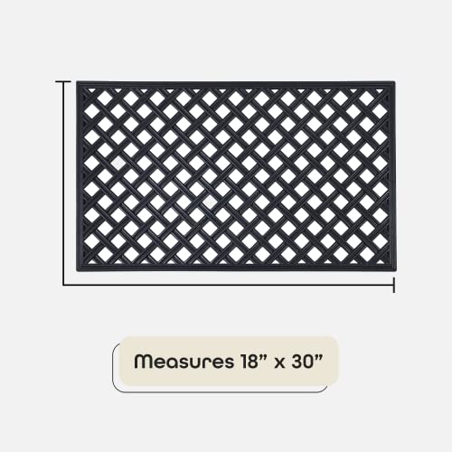 Wrought Iron Rubber Door Mat, Lattice - 18 Inch Width, 30 Inch Length - Durable, Easy to Clean & Decorative Outdoor Welcome Mats - Heavy Duty for All Weather - Doormat Traps Dirt, Debris, & Mud