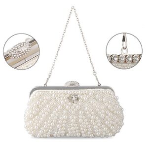 BAGLAMOR Women's Evening Bag Pearl Clutch Purses Crystal Handbag for Wedding Evening Casual Party