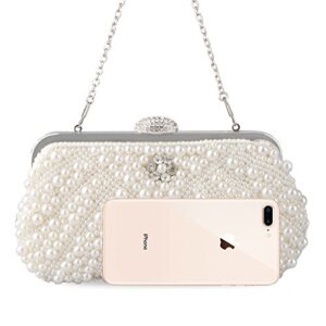 BAGLAMOR Women's Evening Bag Pearl Clutch Purses Crystal Handbag for Wedding Evening Casual Party