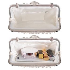 BAGLAMOR Women's Evening Bag Pearl Clutch Purses Crystal Handbag for Wedding Evening Casual Party