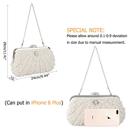 BAGLAMOR Women's Evening Bag Pearl Clutch Purses Crystal Handbag for Wedding Evening Casual Party