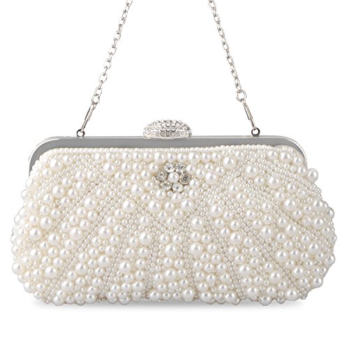 BAGLAMOR Women's Evening Bag Pearl Clutch Purses Crystal Handbag for Wedding Evening Casual Party