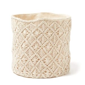 americanflat 13″ woven macrame storage basket with natural cotton rope – nursery basket, boho laundry basket, macrame plant basket or macrame décor