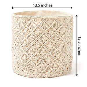 Americanflat 13" Woven Macrame Storage Basket with Natural Cotton Rope - Nursery Basket, Boho Laundry Basket, Macrame Plant Basket or Macrame Décor