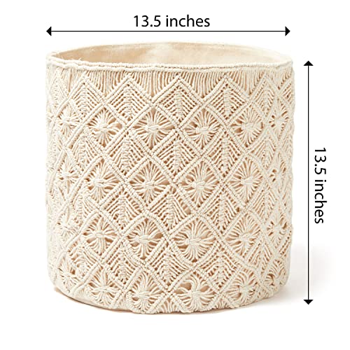 Americanflat 13" Woven Macrame Storage Basket with Natural Cotton Rope - Nursery Basket, Boho Laundry Basket, Macrame Plant Basket or Macrame Décor